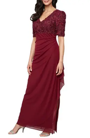 Alex Evenings Embellished Empire Waist Gown - Wine