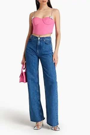 AREA Cropped Crystalembellished Woolblend Crepe Bustier Top - Bubblegum