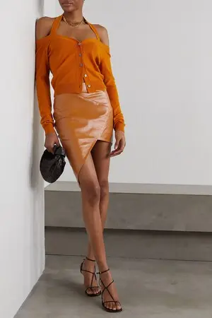 Zeynep Arçay Asymmetric Leather Mini Skirt