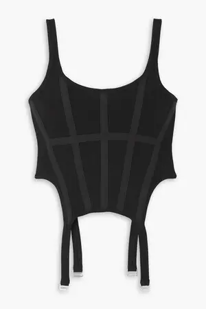 DION LEE Combat Canvas-trimmed Ribbed Stretch-cotton Tank - Black
