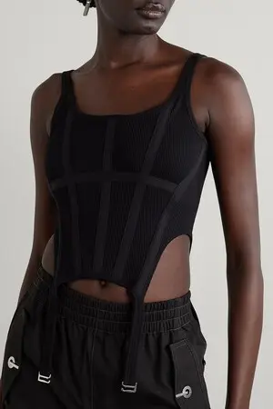 DION LEE Combat Canvas-trimmed Ribbed Stretch-cotton Tank - Black