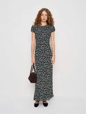 REFORMATION Leana Midi Dress With Lace Detail - Blue