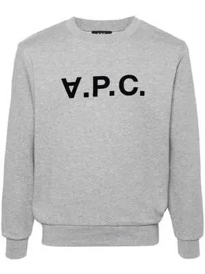 A.p.c. Flocked-logo Cotton Sweatshirt - Grey