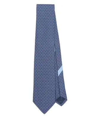 FERRAGAMO Ferragamo Gancini-Print Silk Neck Tie Blue