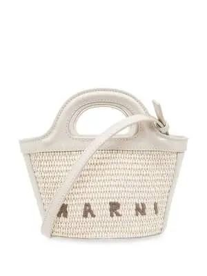 Marni Tropicalia Micro Bag In Leather And Raffia-effect Fabric - White