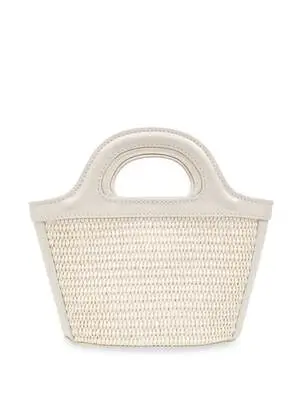 Marni Tropicalia Micro Bag In Leather And Raffia-effect Fabric - White