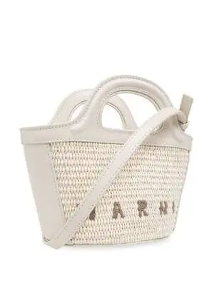 Marni Tropicalia Micro Bag In Leather And Raffia-effect Fabric - White