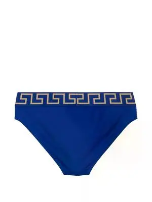 Versace Nylon-blend Swim Briefs With Greca Border And Medusa Motif - Blue