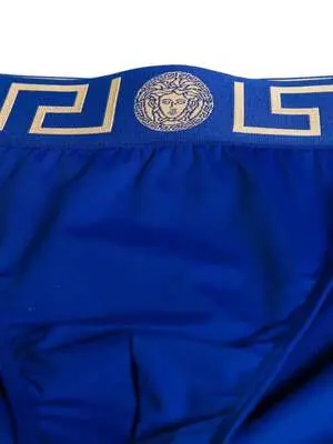 Versace Nylon-blend Swim Briefs With Greca Border - Blue