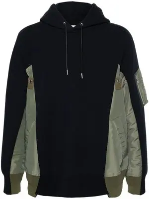 Sacai Panelled Drawstring Hoodie - Blue