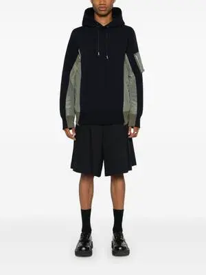 Sacai Panelled Drawstring Hoodie - Blue