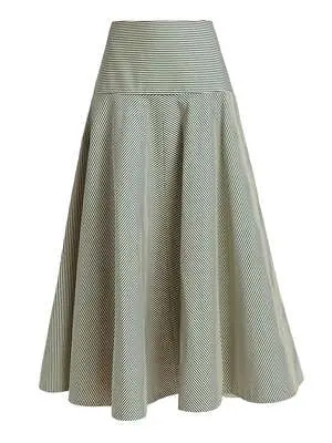 Brandon Maxwell Women's Poppy Striped Poplin Maxi Skirt - Green Stripe  - Green Stripe