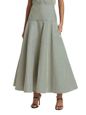 Brandon Maxwell Poppy Striped Poplin Maxi Skirt