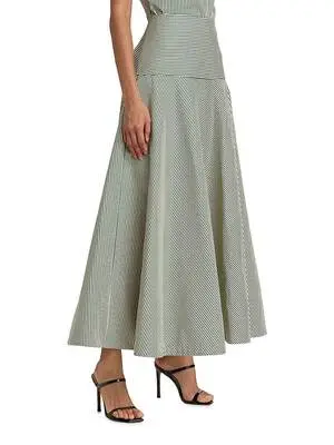 Brandon Maxwell Poppy Striped Poplin Maxi Skirt