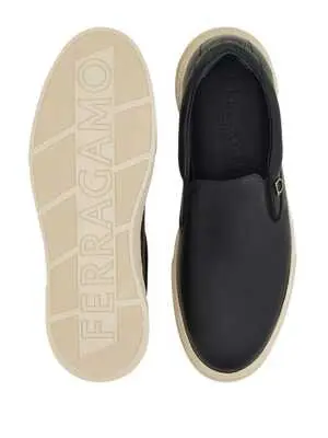 FERRAGAMO Gancini-plaque Leather Sneakers