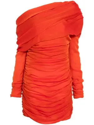 Saint Laurent Off-shoulder Ruched Minidress - Orange