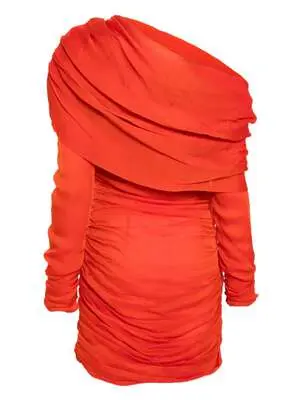 Saint Laurent Off-shoulder Ruched Minidress - Orange