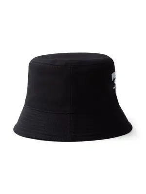 Prada Logo-embroidered Drill Bucket Hat - Black