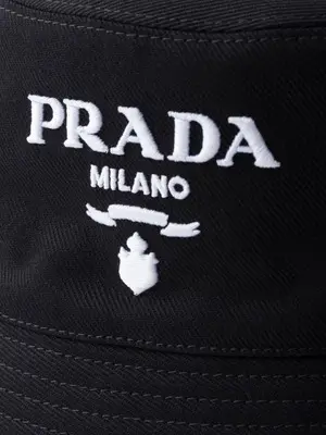 Prada Logo-embroidered Drill Bucket Hat - Black