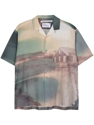 WHITE MOUNTAINEERING Photograph-print Cotton-silk Blend Shirt - Blue