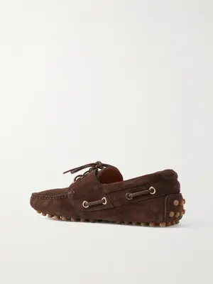 TOD'S Gommino Leather-trimmed Suede Boat Shoes - Brown