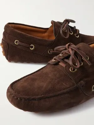 TOD'S Gommino Leather-trimmed Suede Boat Shoes - Brown