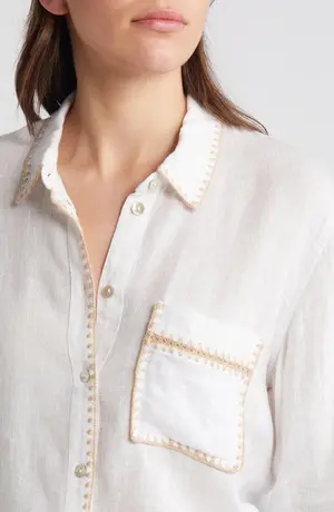 Rails Charli Embroidered Linen-blend Shirt - White Blanket Stich