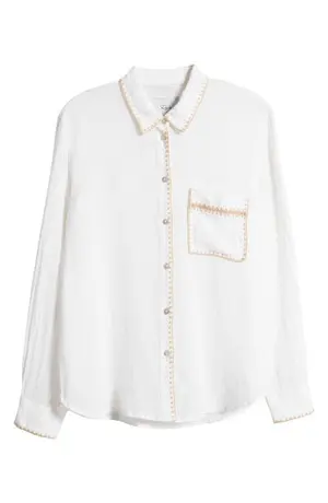 Rails Charli Embroidered Linen-blend Shirt - White Blanket Stich