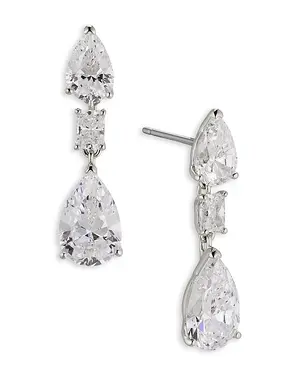 Nadri Halle Cubic Zirconia Triple Drop Earrings - Silver