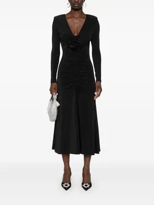 NISSA Floral-appliqué Ruched Gown - Black