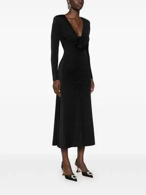 NISSA Floral-appliqué Ruched Gown - Black