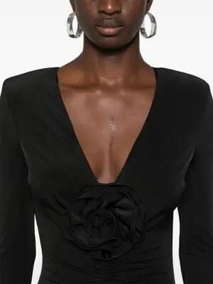 NISSA Floral-appliqué Ruched Gown - Black