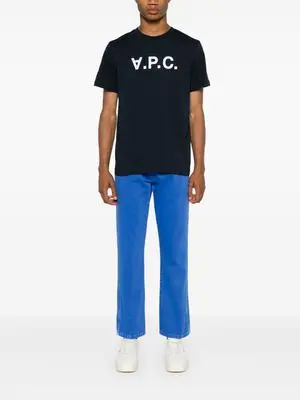 A.p.c. Flocked-logo Cotton T-shirt - Blue