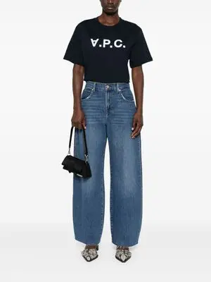 A.p.c. Flocked-logo Cotton T-shirt - Blue