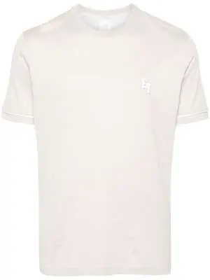 Eleventy Logo-embroidered Cotton T-shirt - Neutrals
