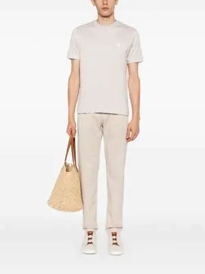 Eleventy Logo-embroidered Cotton T-shirt - Neutrals