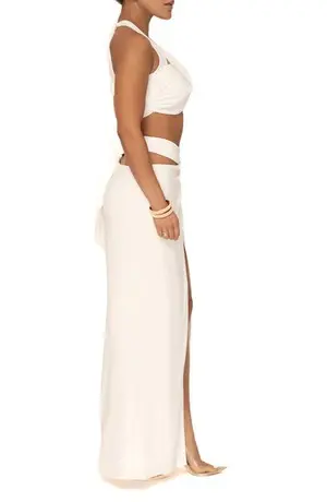 JLUXLABEL Asymmetric Crop Top & Skirt Set - White