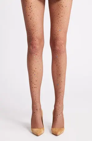 HIGH HEEL JUNGLE Glitter Fishnet Tights - Tan