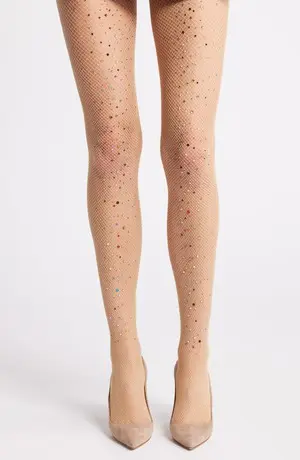 HIGH HEEL JUNGLE Glitter Fishnet Tights - Beige