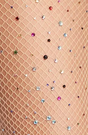 HIGH HEEL JUNGLE Glitter Fishnet Tights - Beige