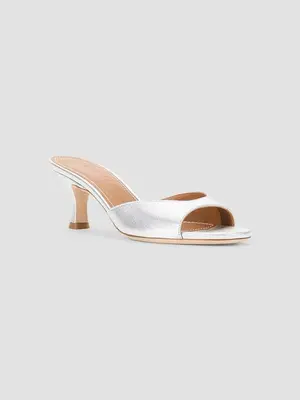 Staud Brigitte 55mm Metallic Leather Mule Sandals - Silver