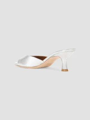 Staud Brigitte 55mm Metallic Leather Mule Sandals - Silver