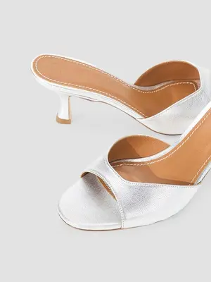 Staud Brigitte 55mm Metallic Leather Mule Sandals - Silver