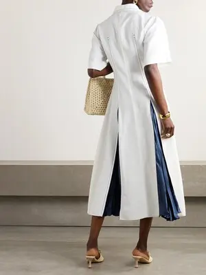 FERRAGAMO Topstitched Satin-trimmed Poplin Midi Dress