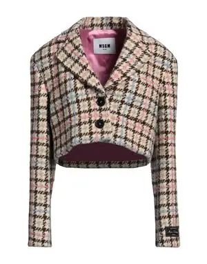 MSGM Single-breasted Houndstooth Blazer - Beige