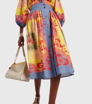 Etro Printed Cotton Poplin Midi Skirt