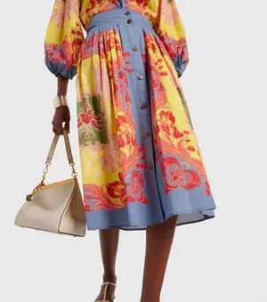 Etro Printed Cotton Poplin Midi Skirt
