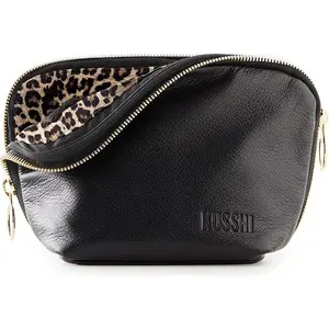 KUSSHI Everyday Leather Makeup Bag - Black/ Leopard Leather