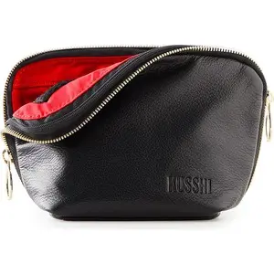 KUSSHI Everyday Leather Makeup Bag Black/ Red Leather