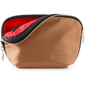 KUSSHI Everyday Leather Makeup Bag Camel/ Red Leather
